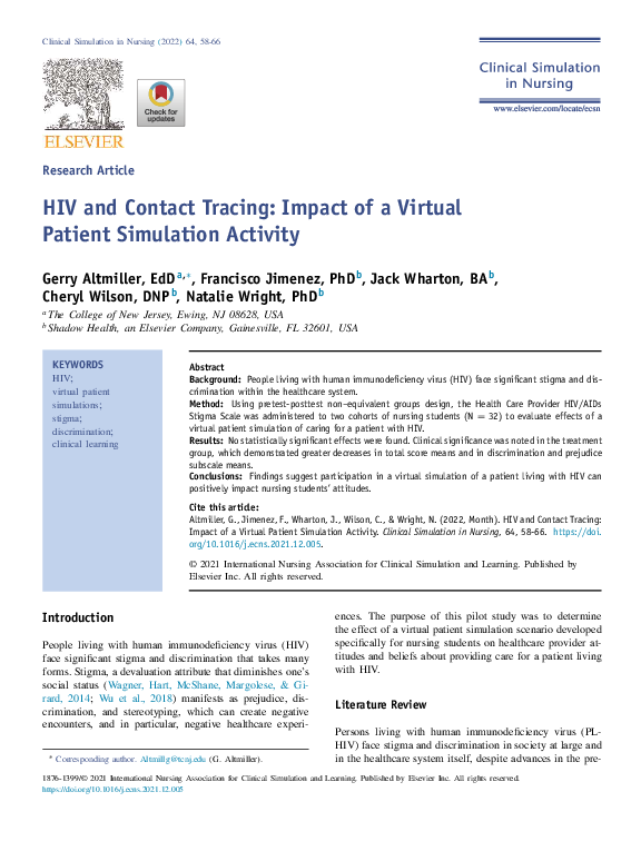 (PDF) Impact of Virtual Patient Simulation on Nursing Students' HIV Stigma