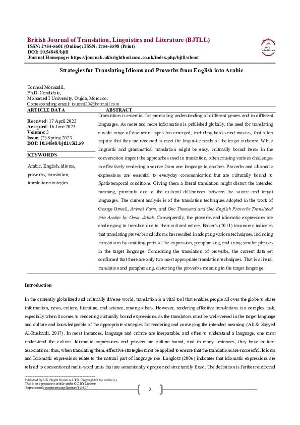 (PDF) Strategies for Translating Idioms and Proverbs from English into ...