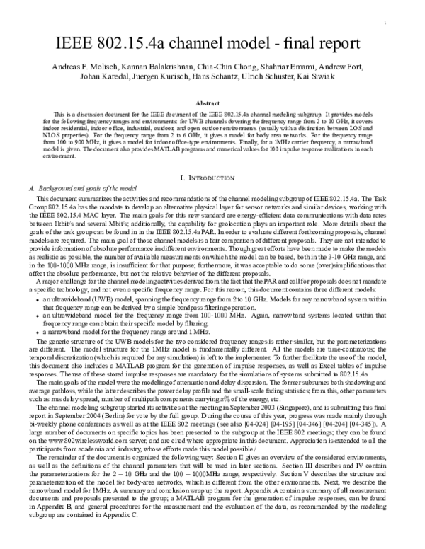 (PDF) IEEE 802. 15. 4a channel model-final report