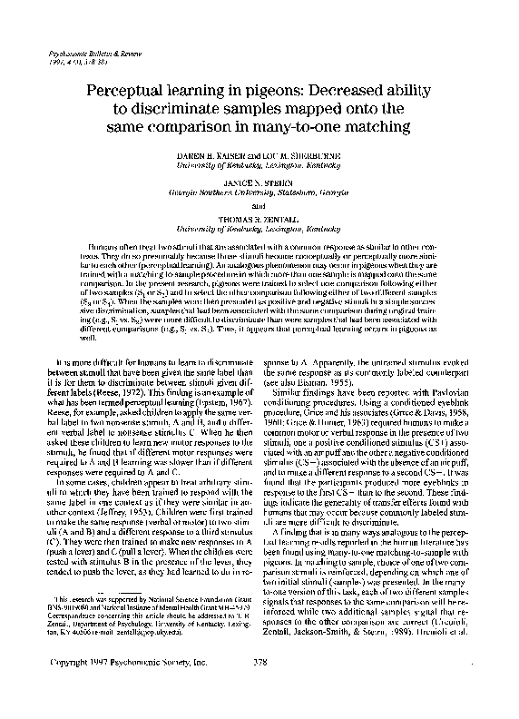 (PDF) Perceptual learning in pigeons: Decreased ability to Discriminate samples mapped onto the ...
