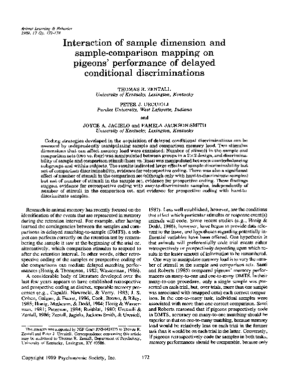 (PDF) Interaction of sample dimension and sample-comparison mapping on pigeons’ performance of ...