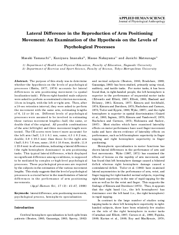 (PDF) Lateral Difference in the Reproduction of Arm Positioning ...
