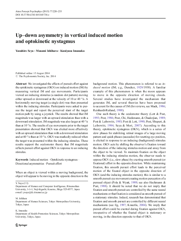 (PDF) Up–down asymmetry in vertical induced motion and optokinetic ...