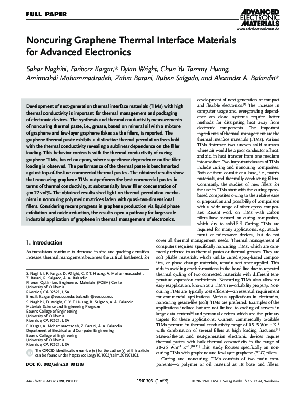 (PDF) Noncuring Graphene Thermal Interface Materials for Advanced Electronics