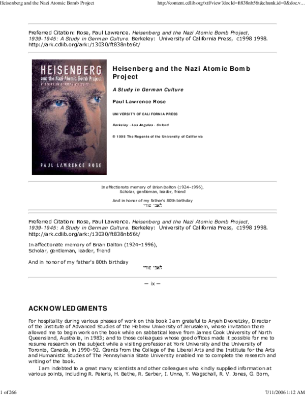 (PDF) Heisenberg and the Nazi Atomic Bomb Project: A Study in German ...