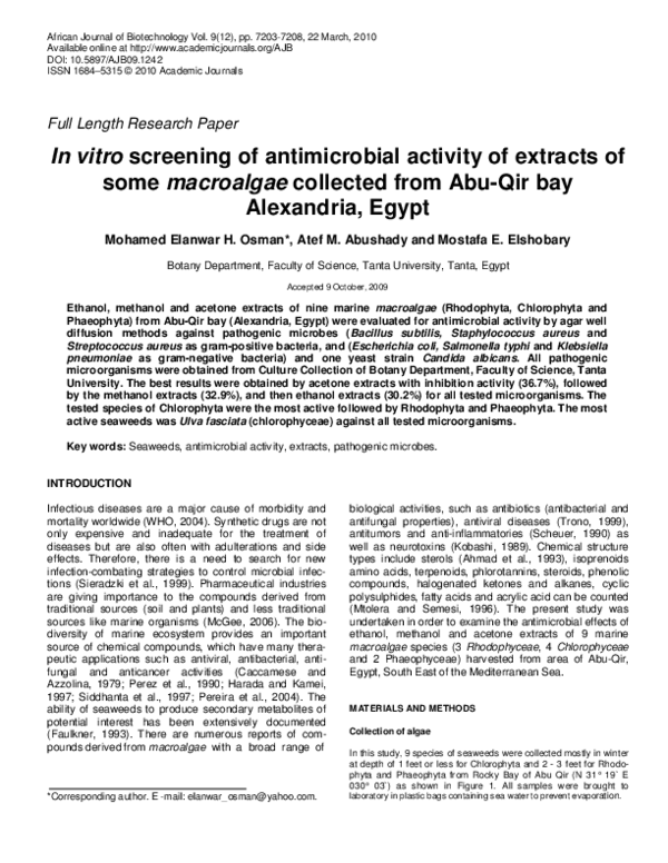 (PDF) In vitro screening of antimicrobial activity of extracts of some ...