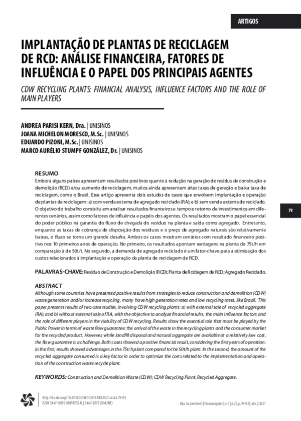 (PDF) Implantação De Plantas De Reciclagem De RCD: Análise Financeira ...