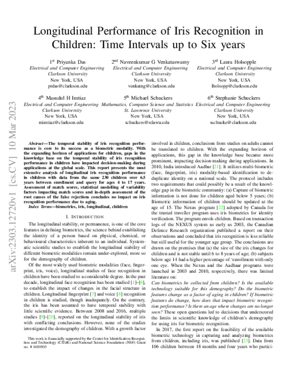(PDF) Longitudinal Performance of Iris Recognition in Children: Time Intervals up to Six years