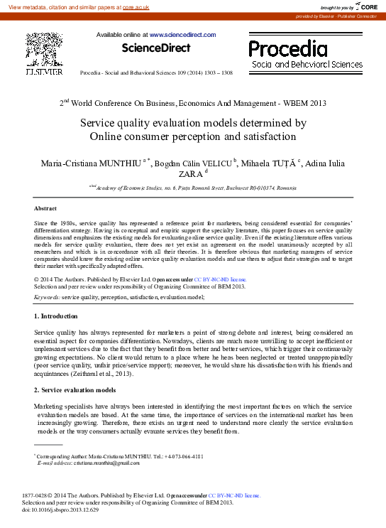 (PDF) Service Quality Evaluation Models Determined by Online Consumer ...