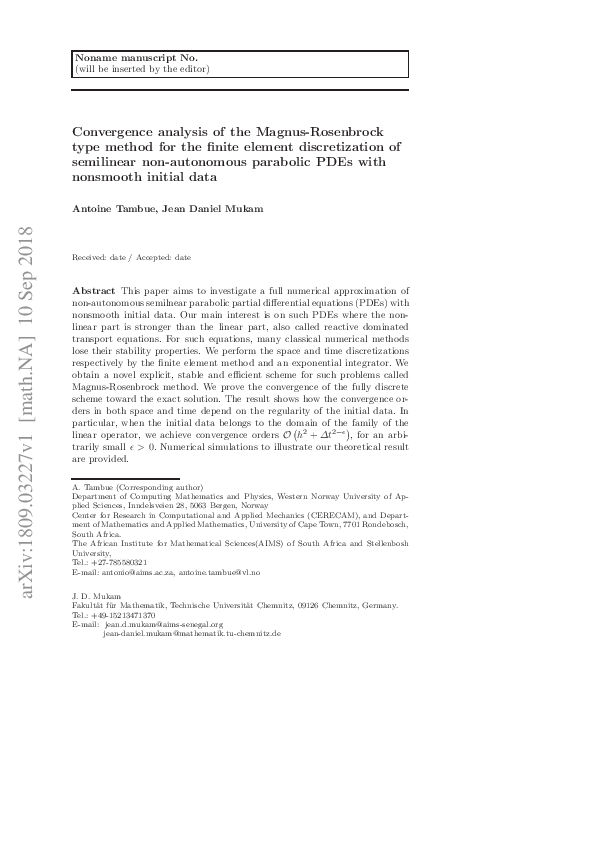 Pdf Convergence Analysis Of The Magnus Rosenbrock Type Method For The Finite Element