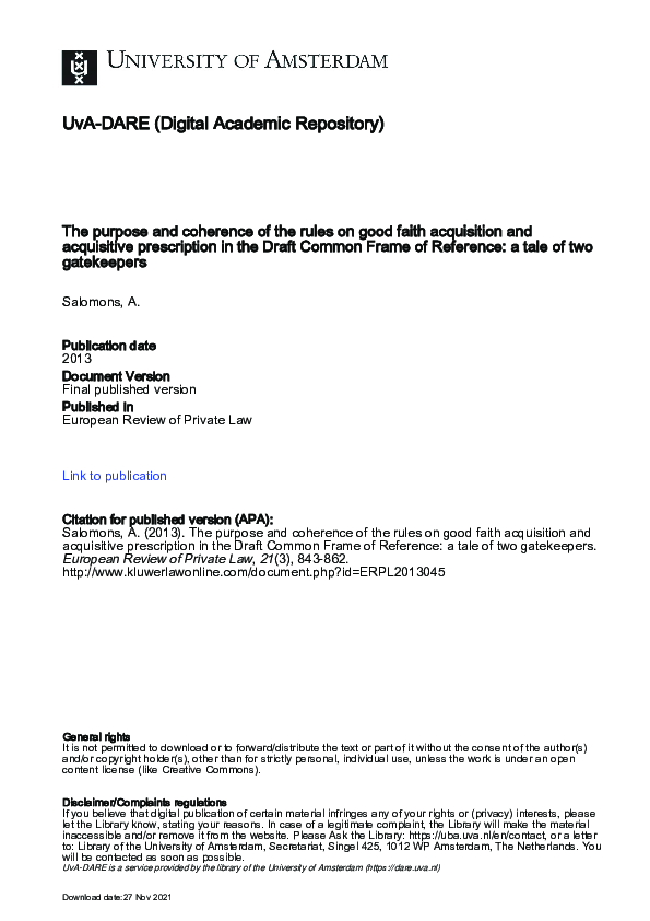 (PDF) The Purpose and Coherence of the Rules on Good Faith Acquisition ...