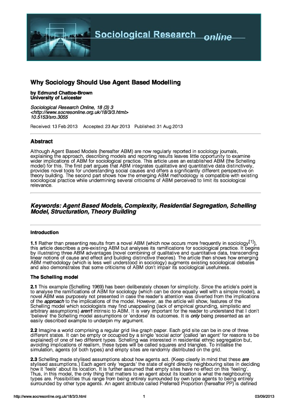 (PDF) Why Sociology Should Use Agent Based Modelling