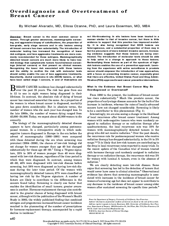 (PDF) Overdiagnosis and Overtreatment of Breast Cancer | Michael ...