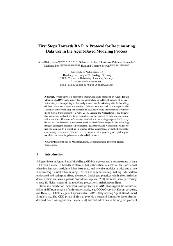 (PDF) First Steps Towards RAT: A Protocol for Documenting Data Use in the Agent-Based Modeling ...
