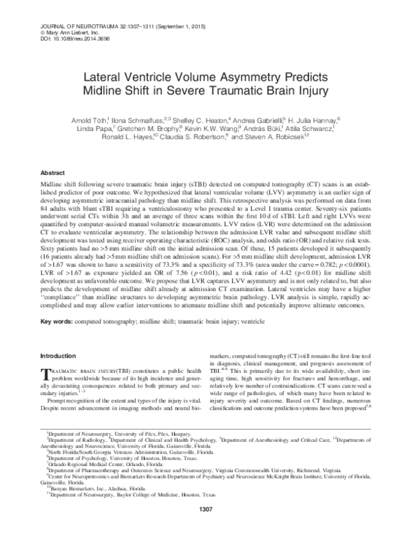 (PDF) Lateral Ventricle Volume Asymmetry Predicts Midline Shift in ...