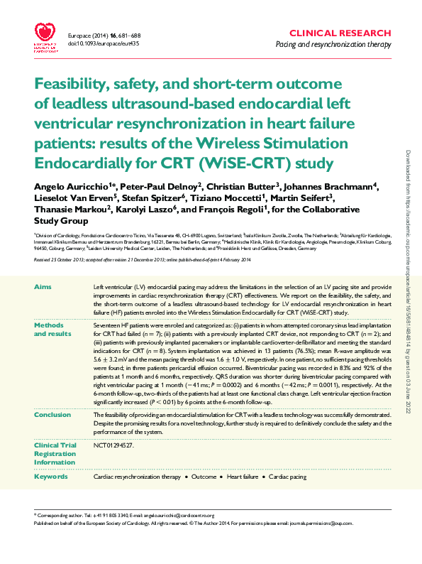 (PDF) Feasibility, safety, and short-term outcome of leadless ...