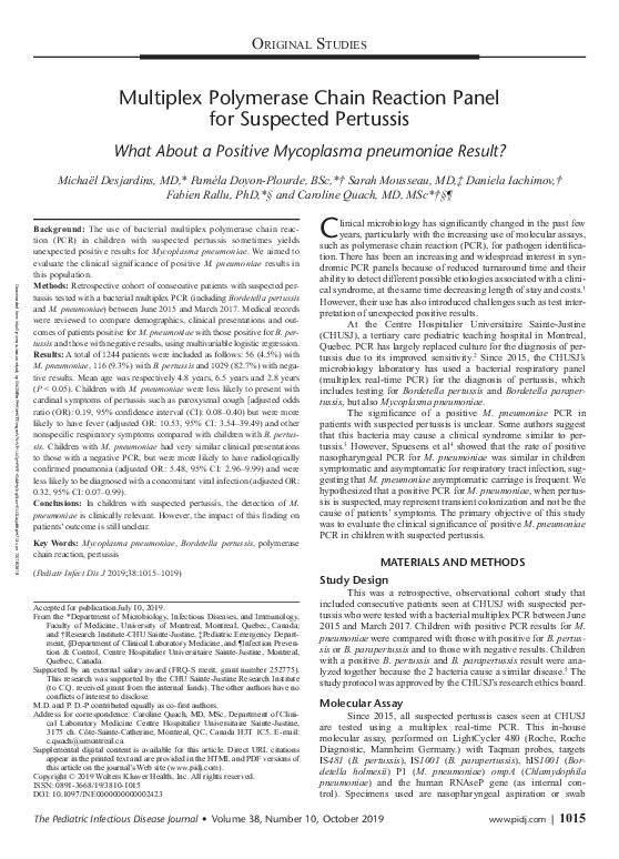 (PDF) Multiplex Polymerase Chain Reaction Panel for Suspected Pertussis