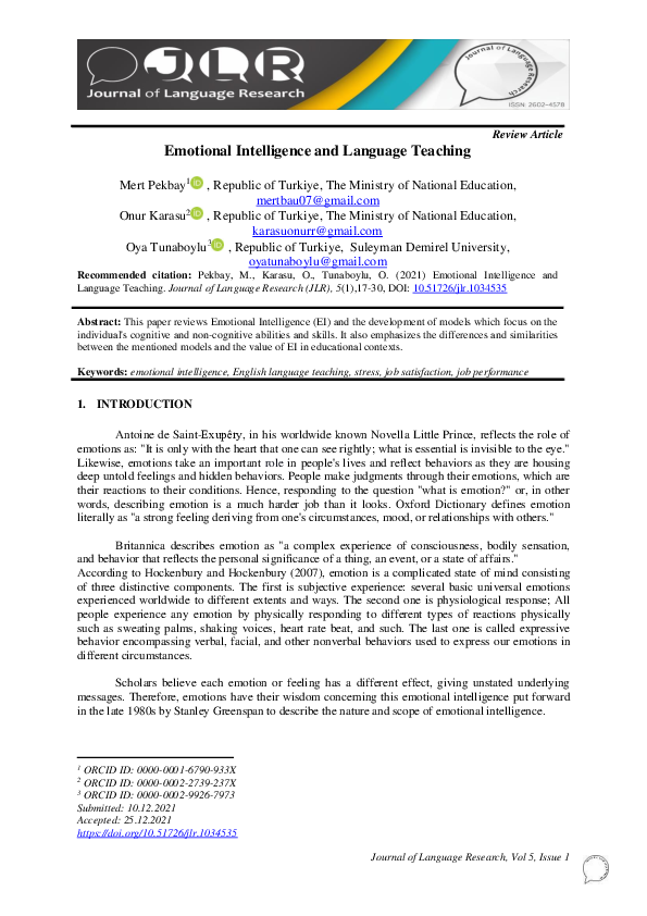 (PDF) Emotional Intelligence and Language Teaching
