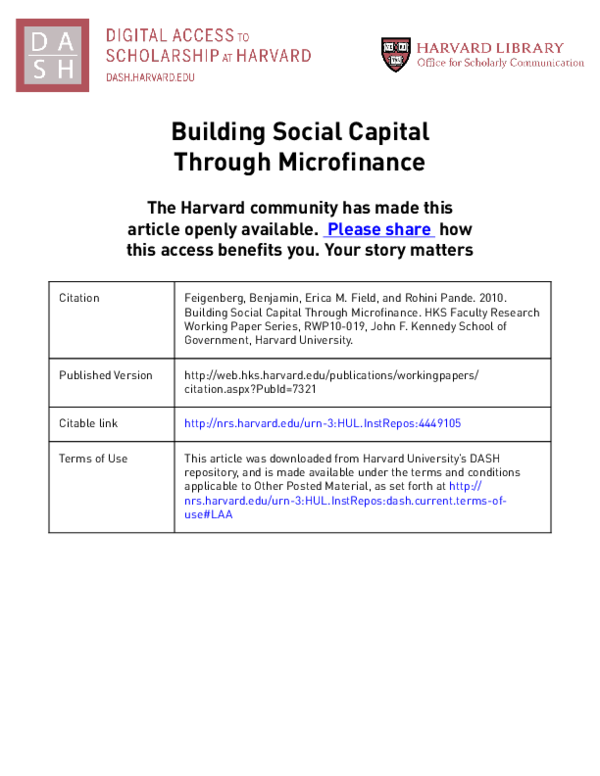 (PDF) Building Social Capital Through MicroFinance | Anil Somani ...
