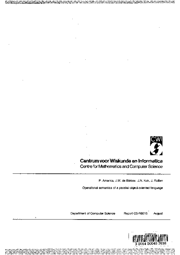 Pdf Operational Semantics Of A Parallel Object Oriented Language Pierre America