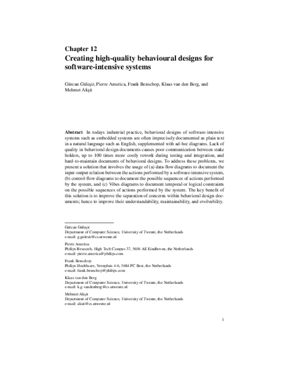 (PDF) Creating High-Quality Behavioural Designs for Software-Intensive Systems