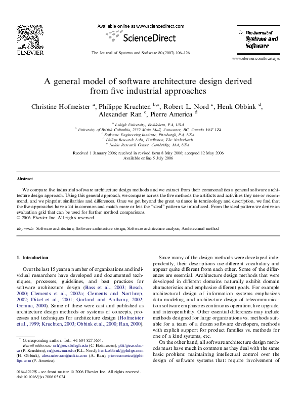 (PDF) A general model of software architecture design derived from five ...