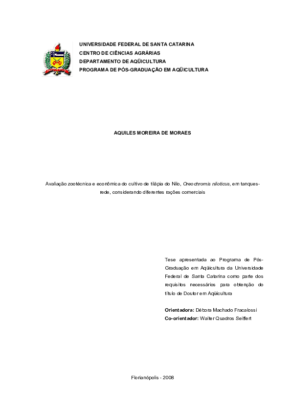 (PDF) Avaliação zootécnica e econômica do cultivo de tilápia do Nilo ...