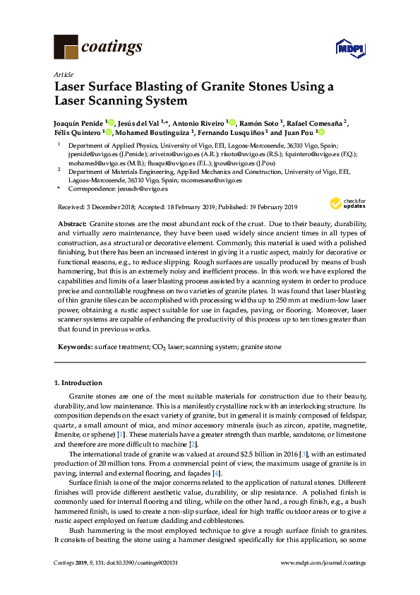 (PDF) Laser Surface Blasting of Granite Stones Using a Laser Scanning ...