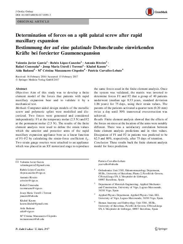 (PDF) Determination of forces on a split palatal screw after rapid ...