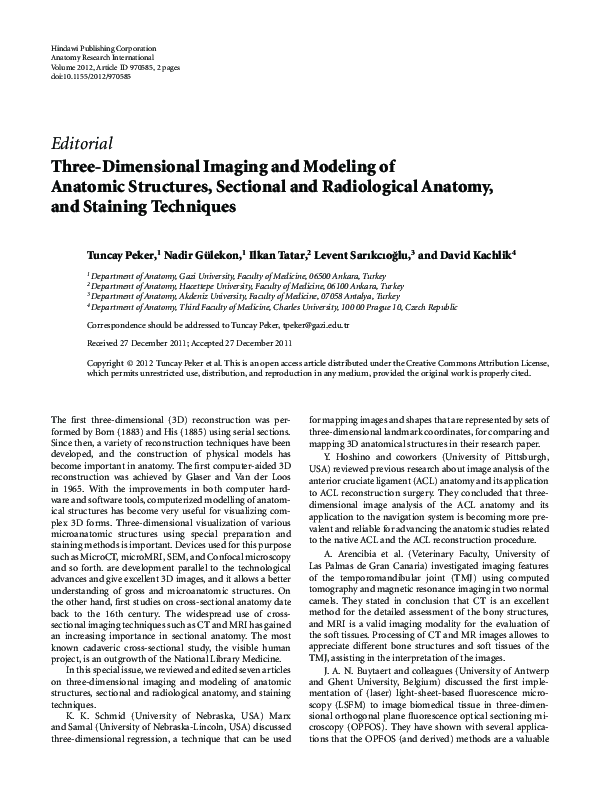 (PDF) Three-Dimensional Imaging and Modeling of Anatomic Structures, Sectional and Radiological ...