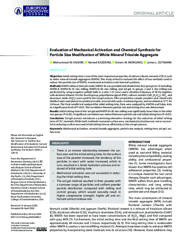 (PDF) Particle Size Modification of Endodontic Cement (Mechanical ...