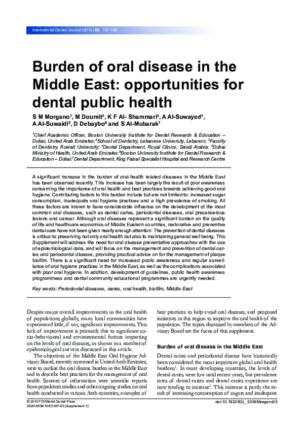 (PDF) Burden of oral disease in the Middle East: Opportunities for ...