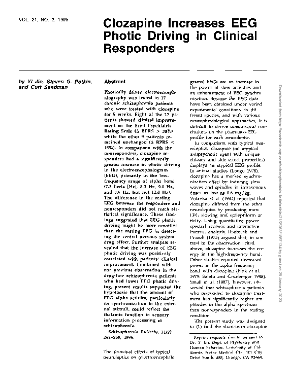 (PDF) Clozapine Increases EEG Photic Driving in Clinical Responders