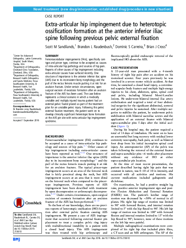 (PDF) Extra-articular hip impingement due to heterotopic ossification ...