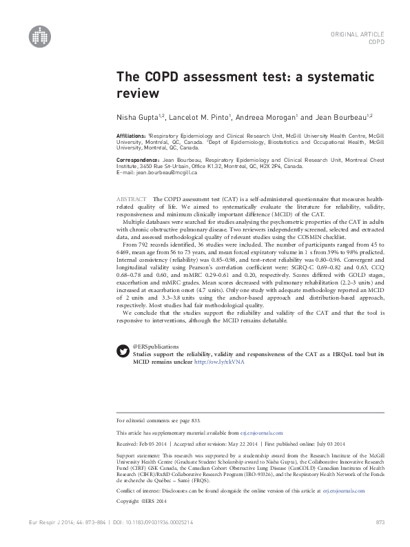 Pdf The Copd Assessment Test A Systematic Review