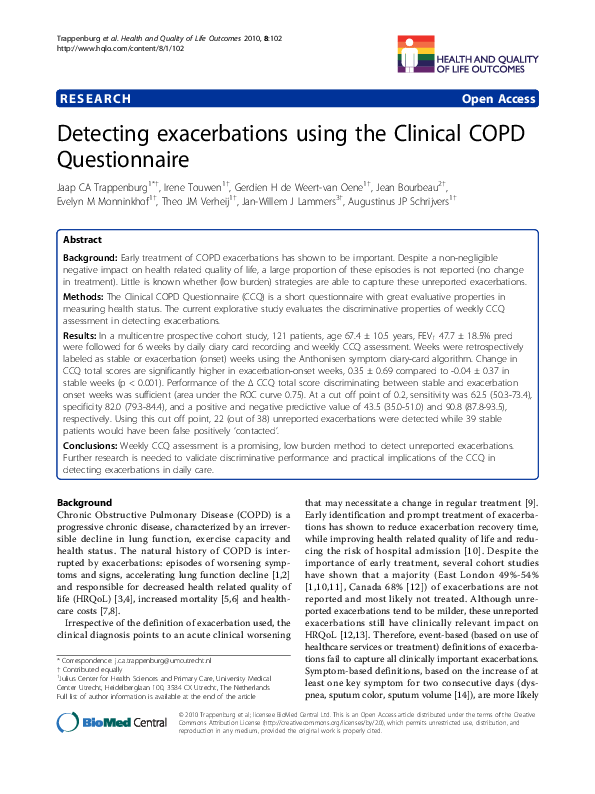 (PDF) Detecting exacerbations using the Clinical COPD Questionnaire ...