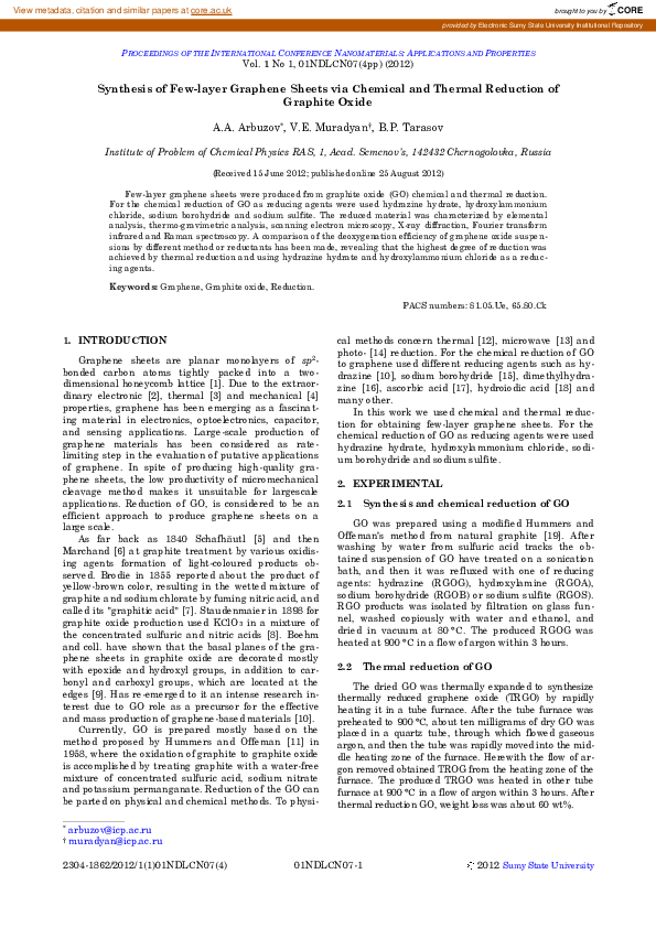 (PDF) Synthesis of few-layer graphene sheets via chemical and thermal ...
