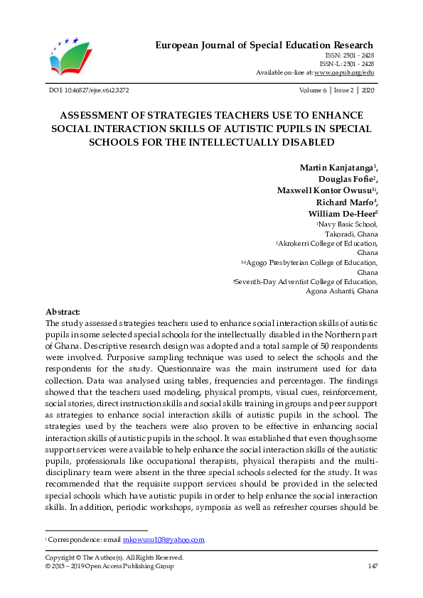 (PDF) Assessment of Strategies Teachers Use to Enhance Social ...