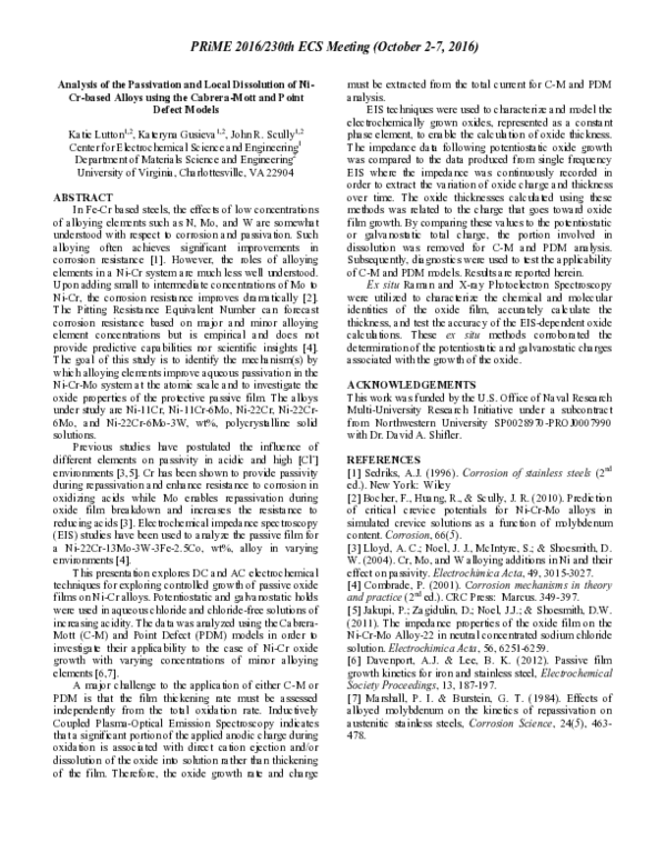 (PDF) Analysis of the Passivation and Local Dissolution of Ni-Cr-Based ...