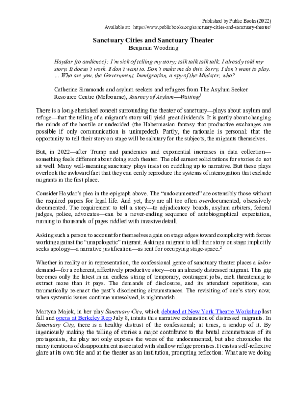 (PDF) Sanctuary Cities and Sanctuary Theater