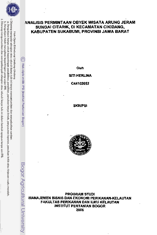 (PDF) Analisis permintaan obyek wisata arung jeram sungai citarik, di Kecamatan Cikidang ...