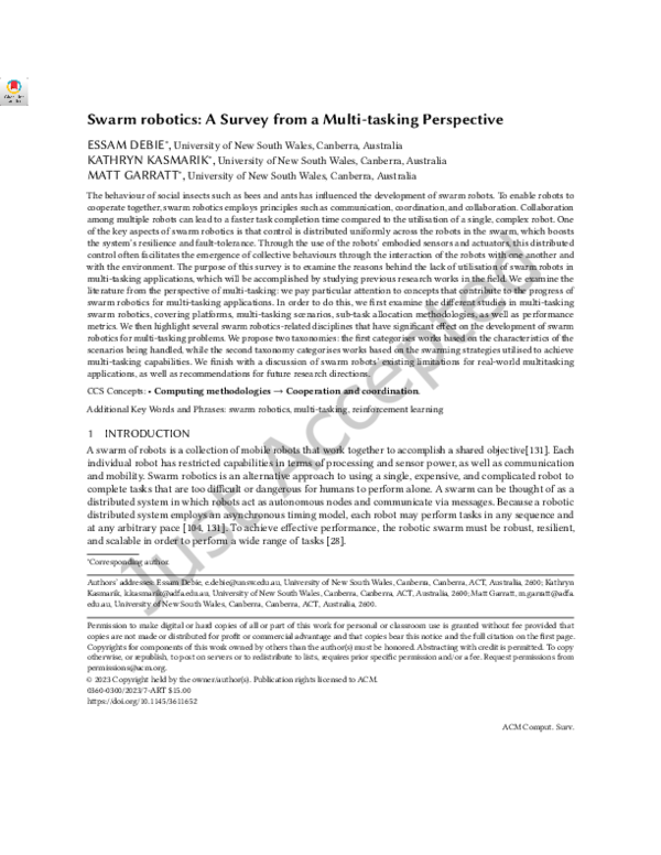 (PDF) Swarm robotics: A Survey from a Multi-tasking Perspective