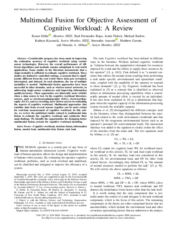 Pdf Multimodal Fusion For Objective Assessment Of Cognitive Workload