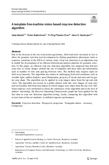 Pdf A Template Free Machine Vision Based Crop Row Detection Algorithm