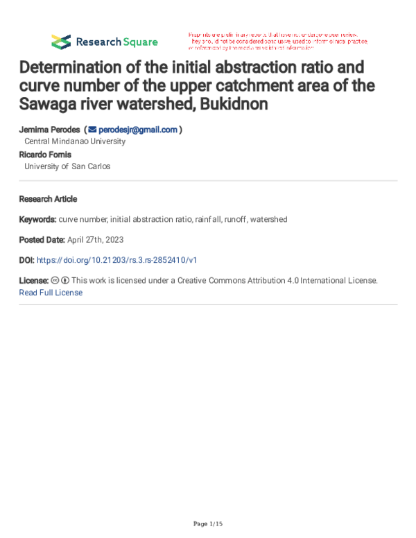 (PDF) Determination of the initial abstraction ratio and curve number ...