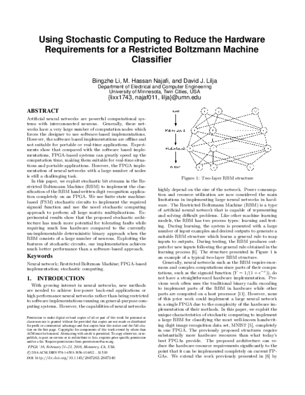 (PDF) Using Stochastic Computing to Reduce the Hardware Requirements for a Restricted Boltzmann ...