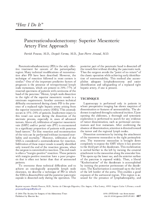 (PDF) Pancreaticoduodenectomy: Superior Mesenteric Artery First ...