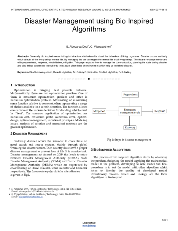 (PDF) Disaster Management using Bio Inspired Algorithms (PDF) Disaster Management using Bio Inspired Algorithms