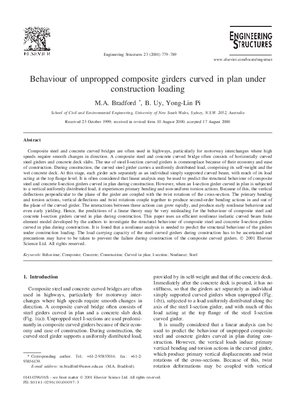 (PDF) Behaviour of unpropped composite girders curved in plan under ...