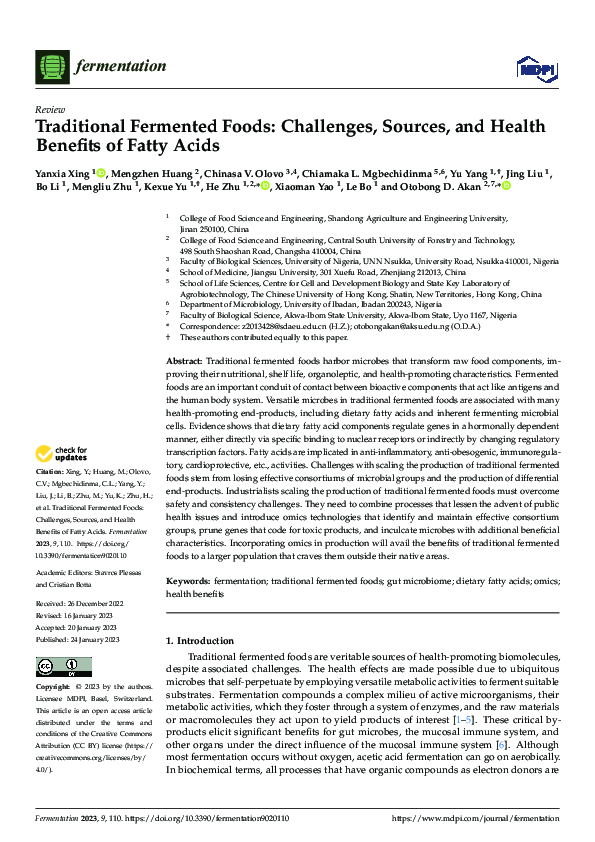 (PDF) Traditional Fermented Foods: Challenges, Sources, and Health Benefits of Fatty Acids